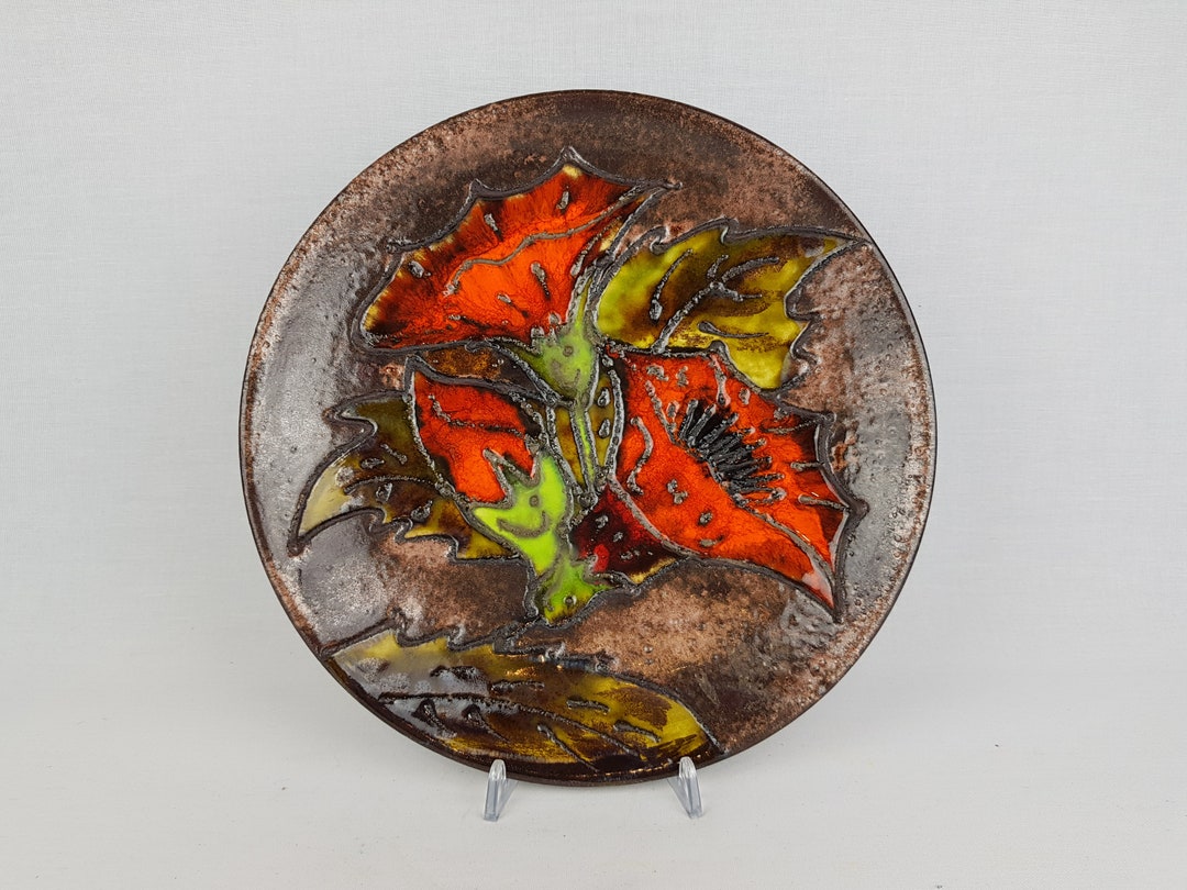 Vintage RUSCHA KERAMIK Orange and Brown Wall Plaque With Flower Decor ...