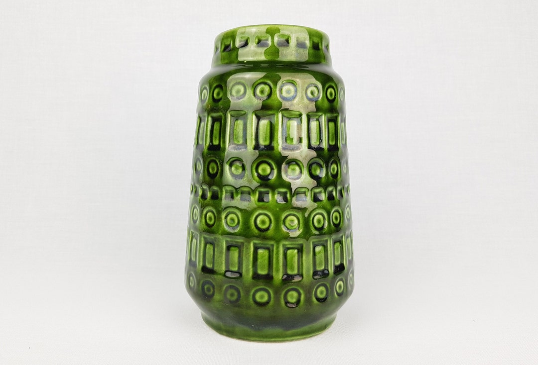 Vintage SCHEURICH KERAMIK Green Vase With Inka Decor 260 18 West German ...