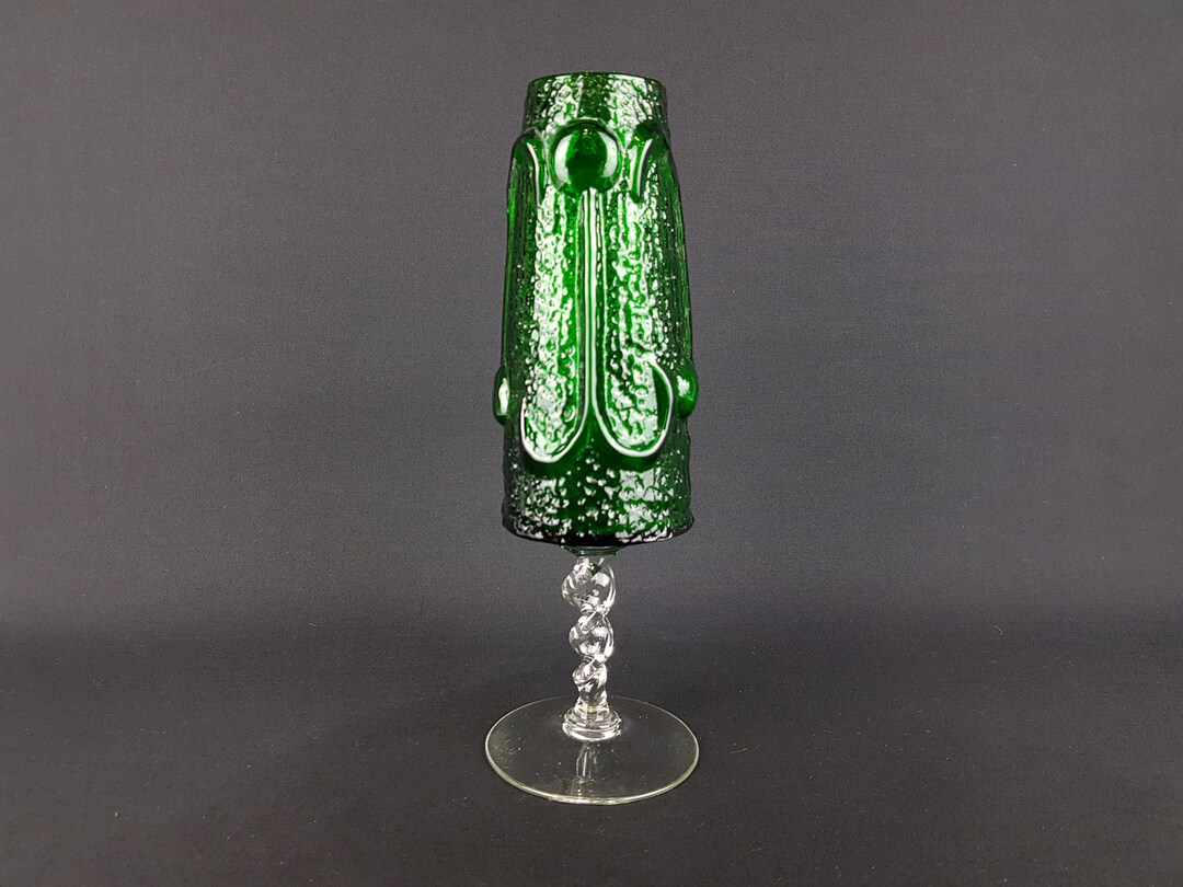 Vintage STELVIA Emerald Green Textured Glass Twist Stem Vase Chalice ...
