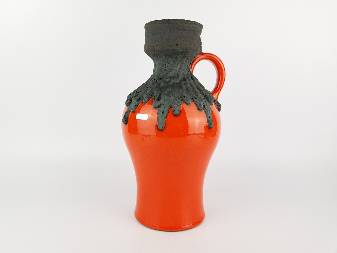 Vintage ROTH KERAMIK Orange Vase With Black Fat Lava Glaze 107-30, West ...