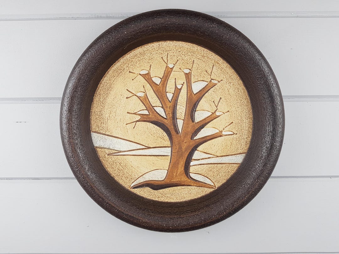 Vintage SGRAFO MODERN Beige and Brown Wall Plaque With Winter Season Decor West Germany 1970s - Etsy