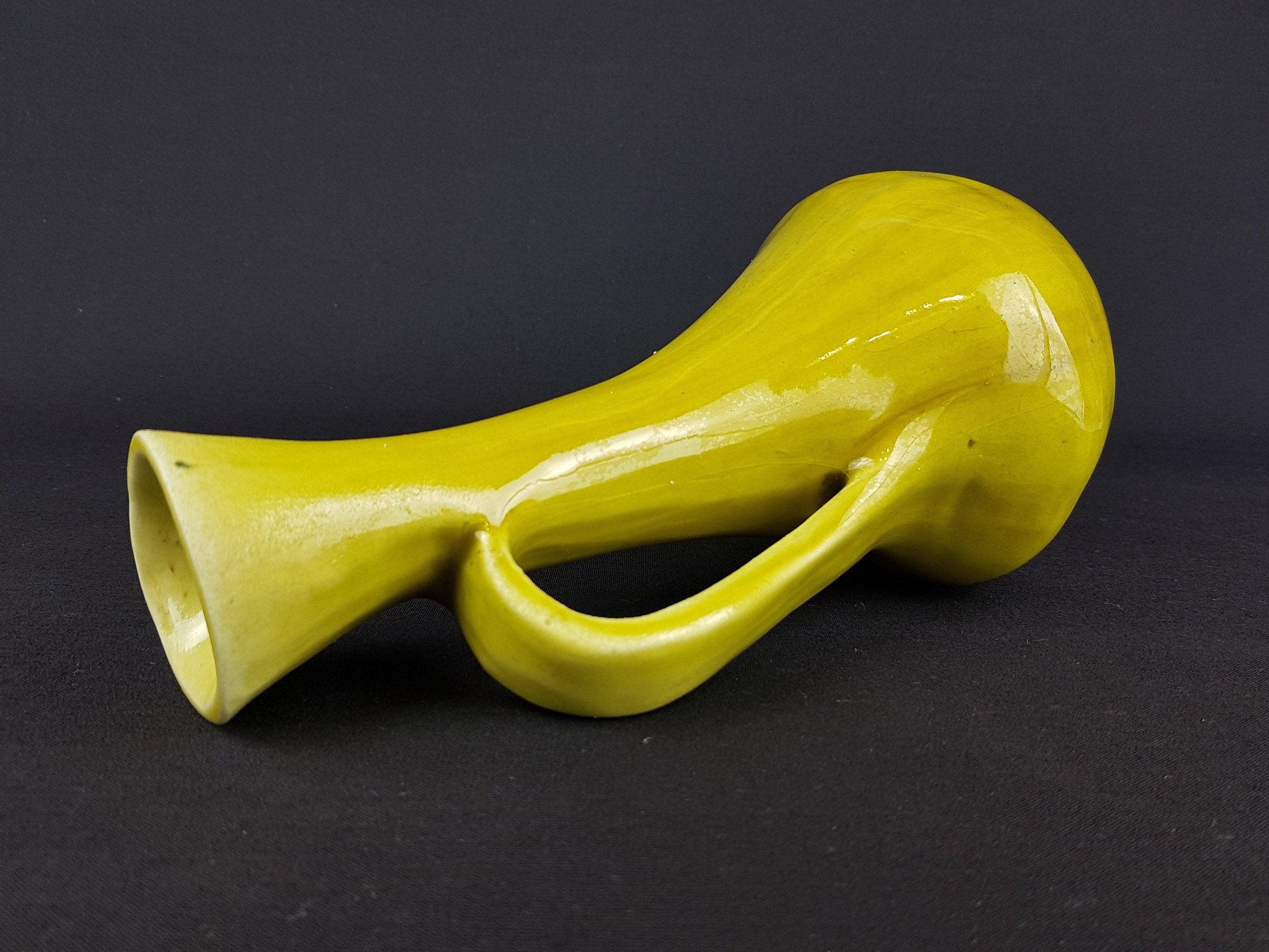 Vintage Greenish Yellow Handled STUDIO POTTERY France Handled Vase ...
