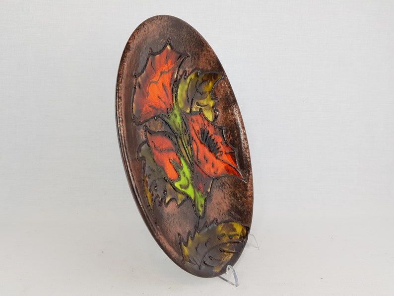 Vintage RUSCHA KERAMIK Orange and Brown Wall Plaque With Flower Decor ...
