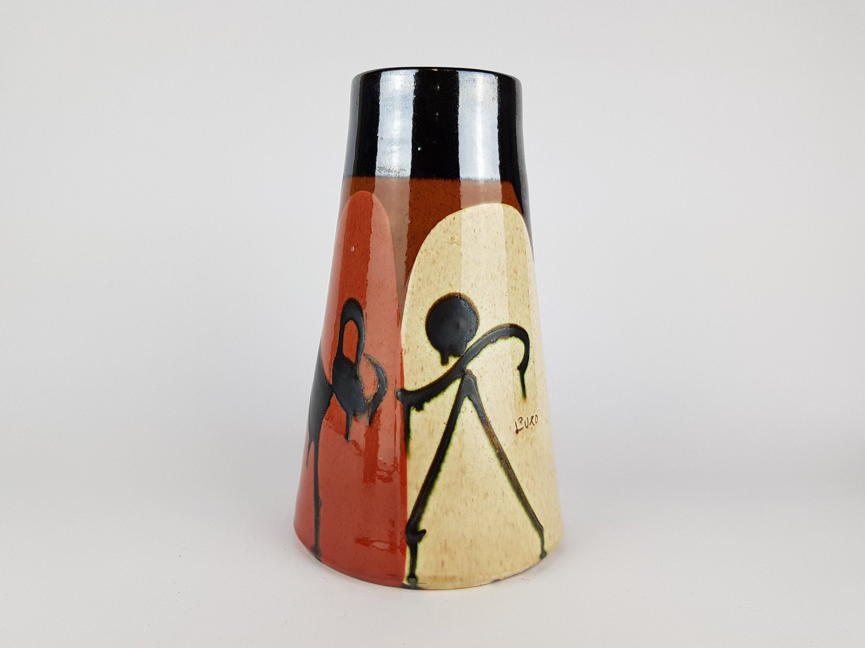 Vintage THOMAS BUXÓ Vase From Spain With Man and Animal Decor Spanish ...