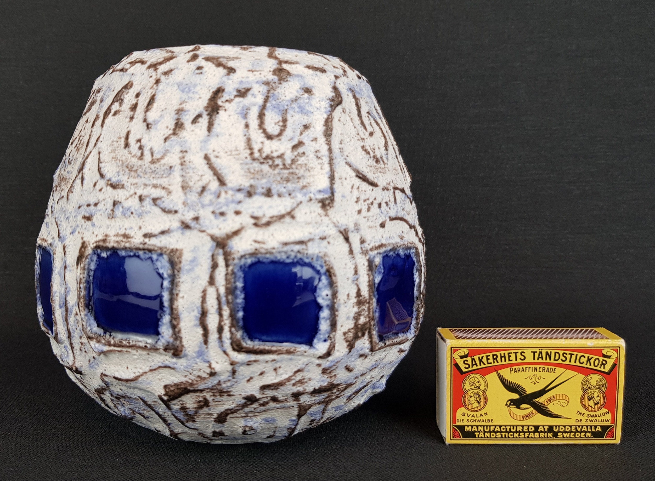 Vintage SCHLOSSBERG KERAMIK Vase With Blue "saphir" Decor 259-14 West ...