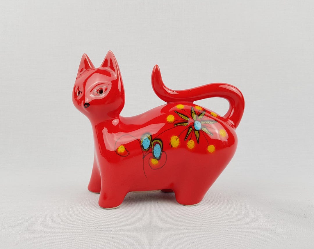 Vintage SICART (SICA) Red Hand Painted Money Box Cat, Piggy Bank ...