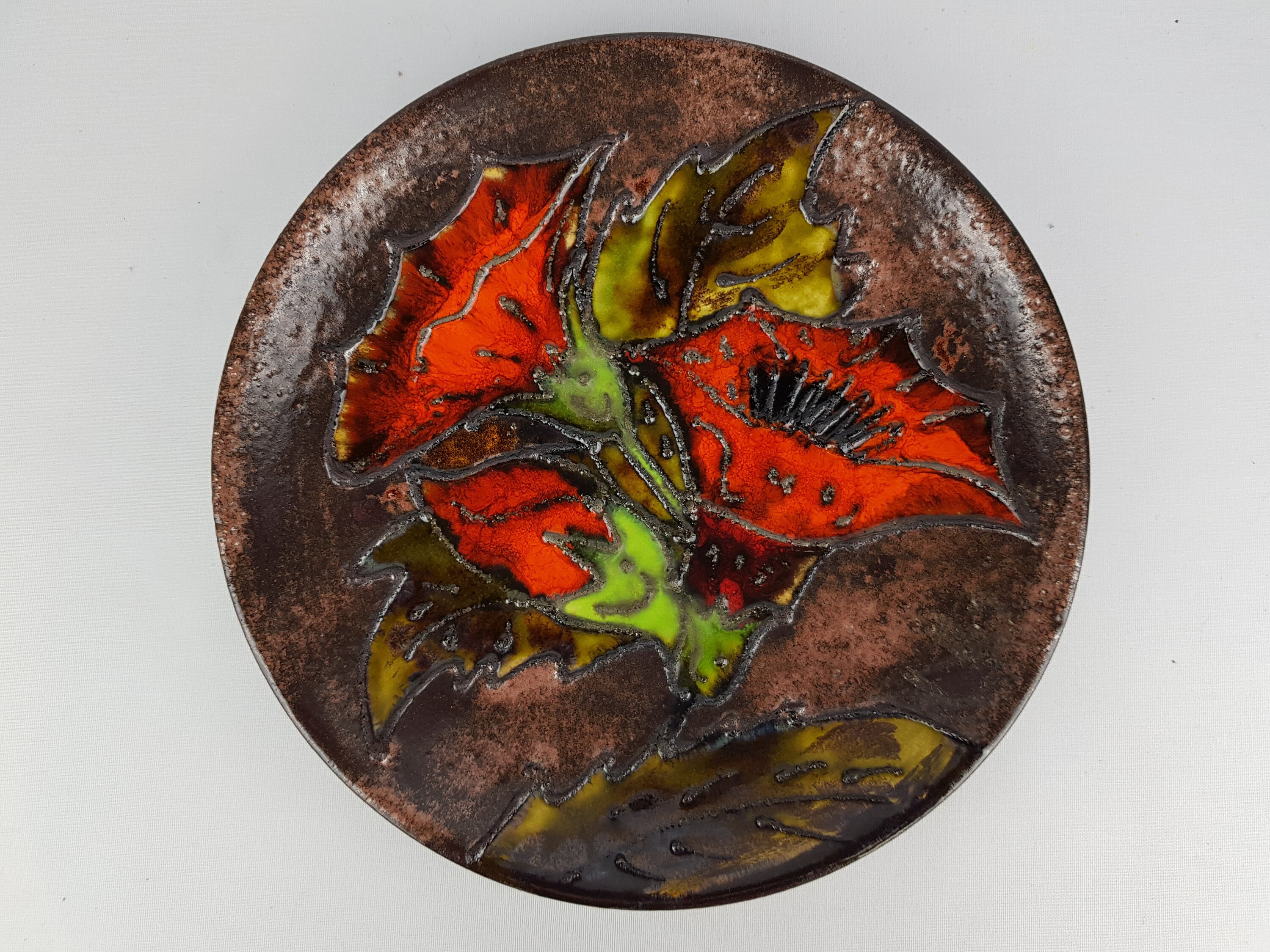 Vintage RUSCHA KERAMIK Orange and Brown Wall Plaque With Flower Decor ...