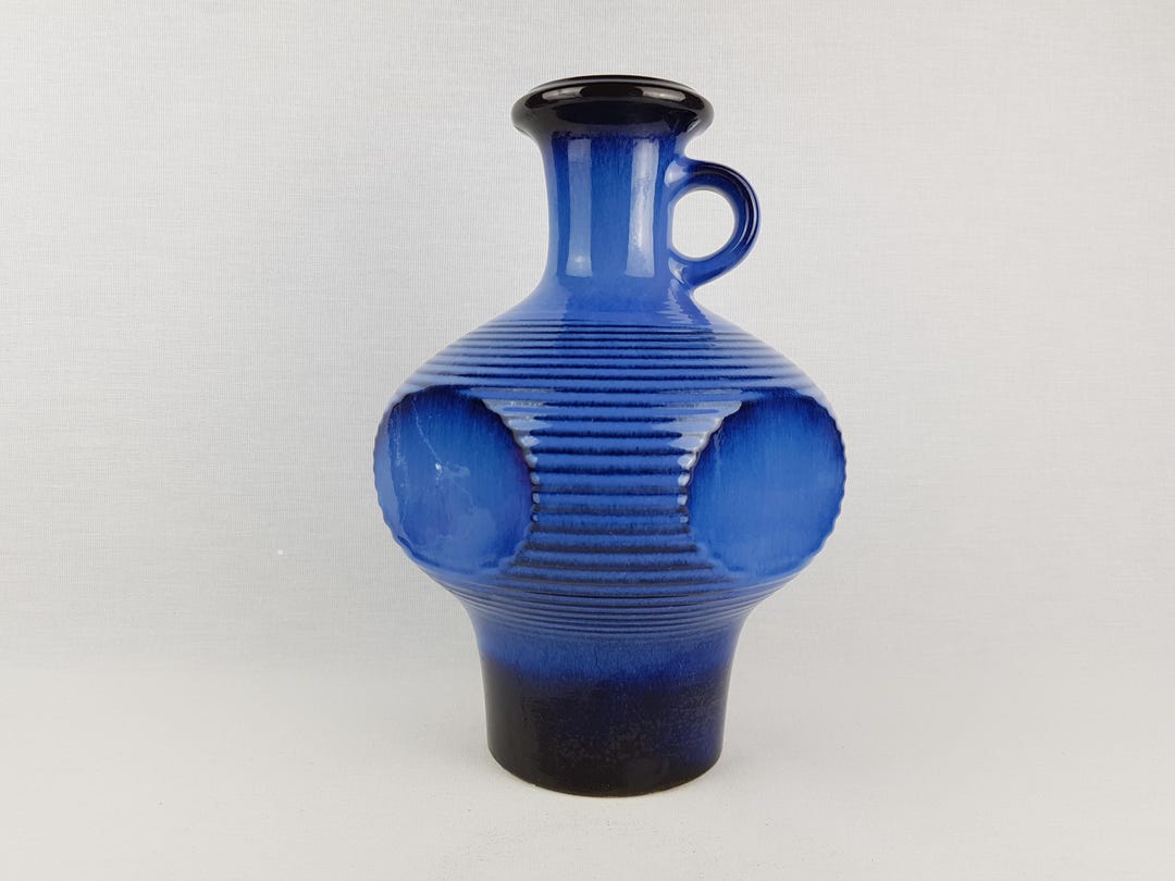 Vintage STEULER KERAMIK Handled Blue Vase 168-30 West German Pottery ...