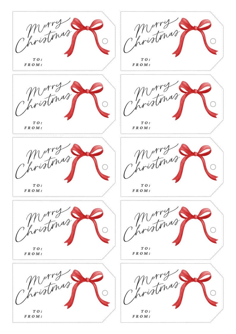 Red Bow Christmas Gift Tags - Printable Holiday Tags (instant Download ...
