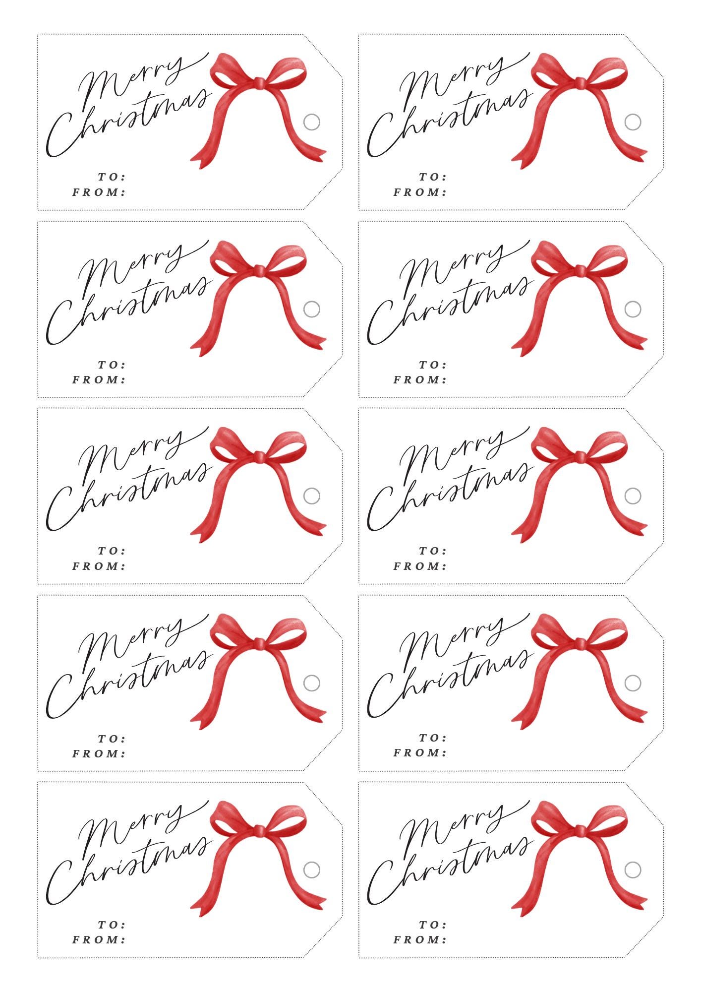 Red Bow Christmas Gift Tags - Printable Holiday Tags (instant Download ...