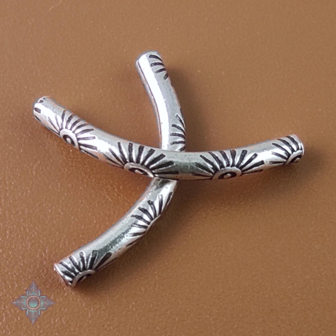 8 of Karen Hill Tribe Silver Curve Tube Beads With Sunburst Design ...