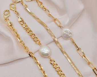 Gold Link Chain Bracelets, Stack Bracelets, 18k Gold Filled Bracelets ...