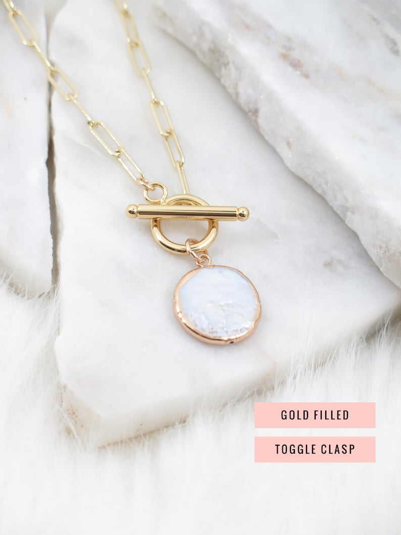 Pearl Necklace, 18k Gold Filled Chain, Gold Toggle Pearl Necklace ...