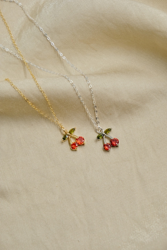 Cherry Gold Necklace Cherry charm Necklace best friend gift 14K Gold Filled Chain Gift for her Birthday Gift Gift for her Etsy