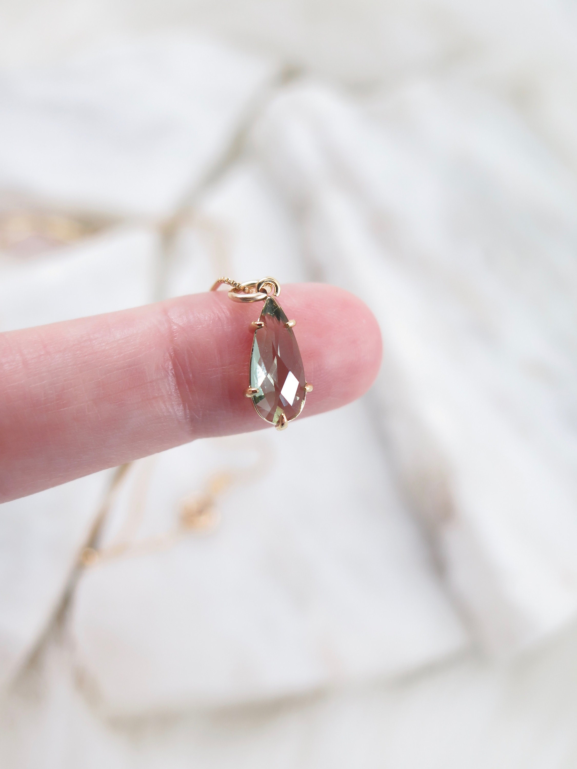 Tear Drop Necklace 18K Gold Filled Box Chain Necklace | Etsy