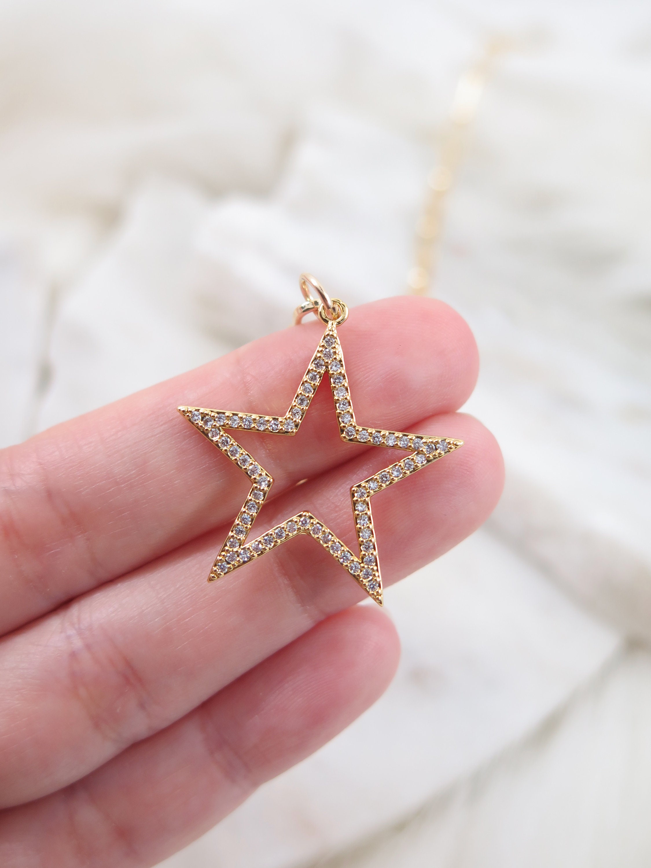 Star Necklace Gold Star Necklace 18K Gold Filled Paperclip | Etsy