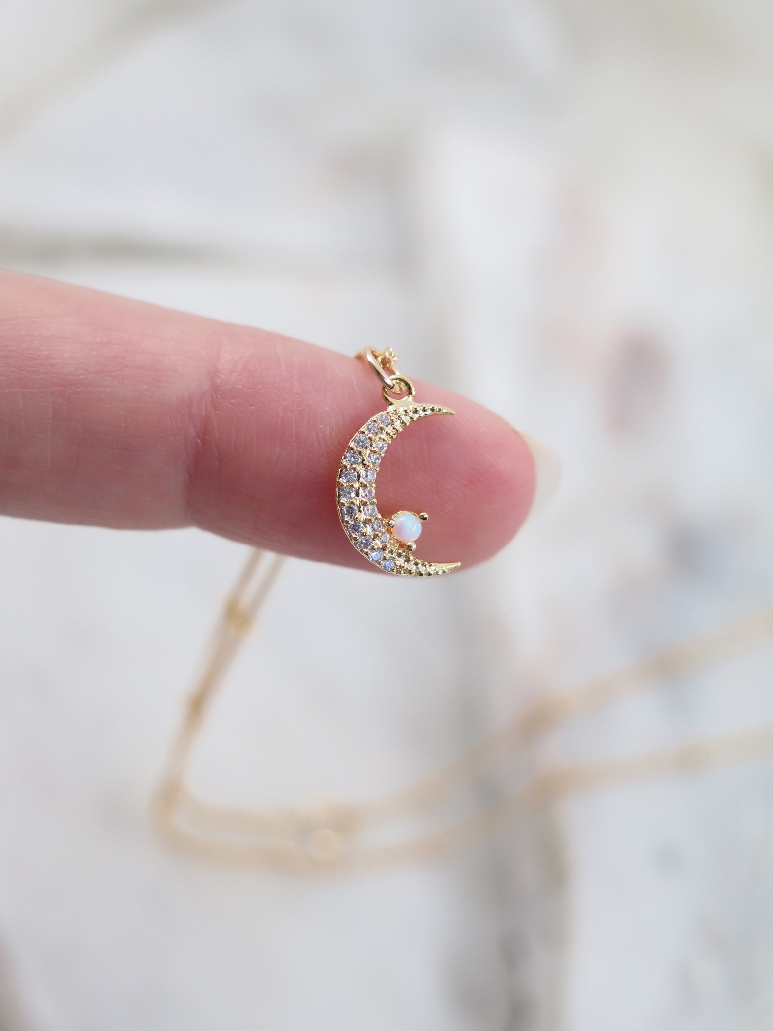 Moon Opal necklace Tiny Moon Necklace Gold Moon Necklace | Etsy