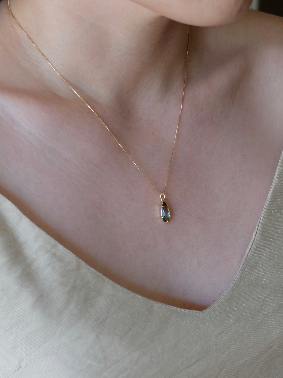 Tear Drop Necklace 18K Gold Filled Box Chain Necklace | Etsy