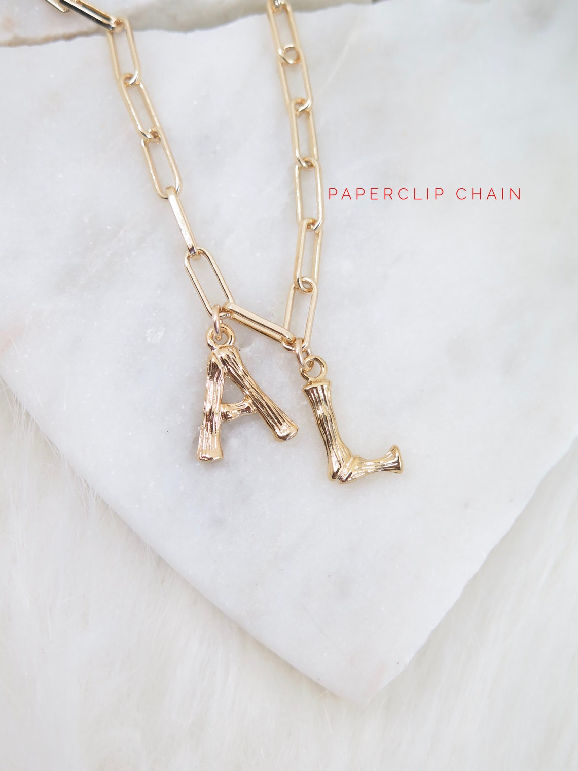 Initial Necklace 18K Gold Filled Paperclip Chain Custom | Etsy