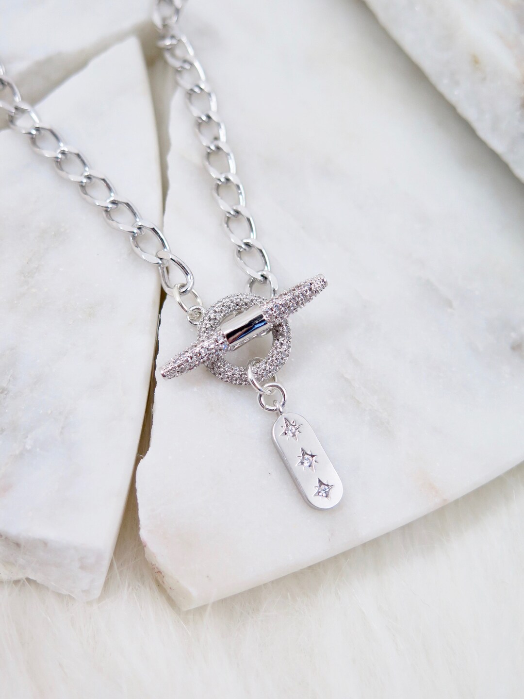 Silver Link Chain Necklace, Celestial Chain Layering Chain Link ...
