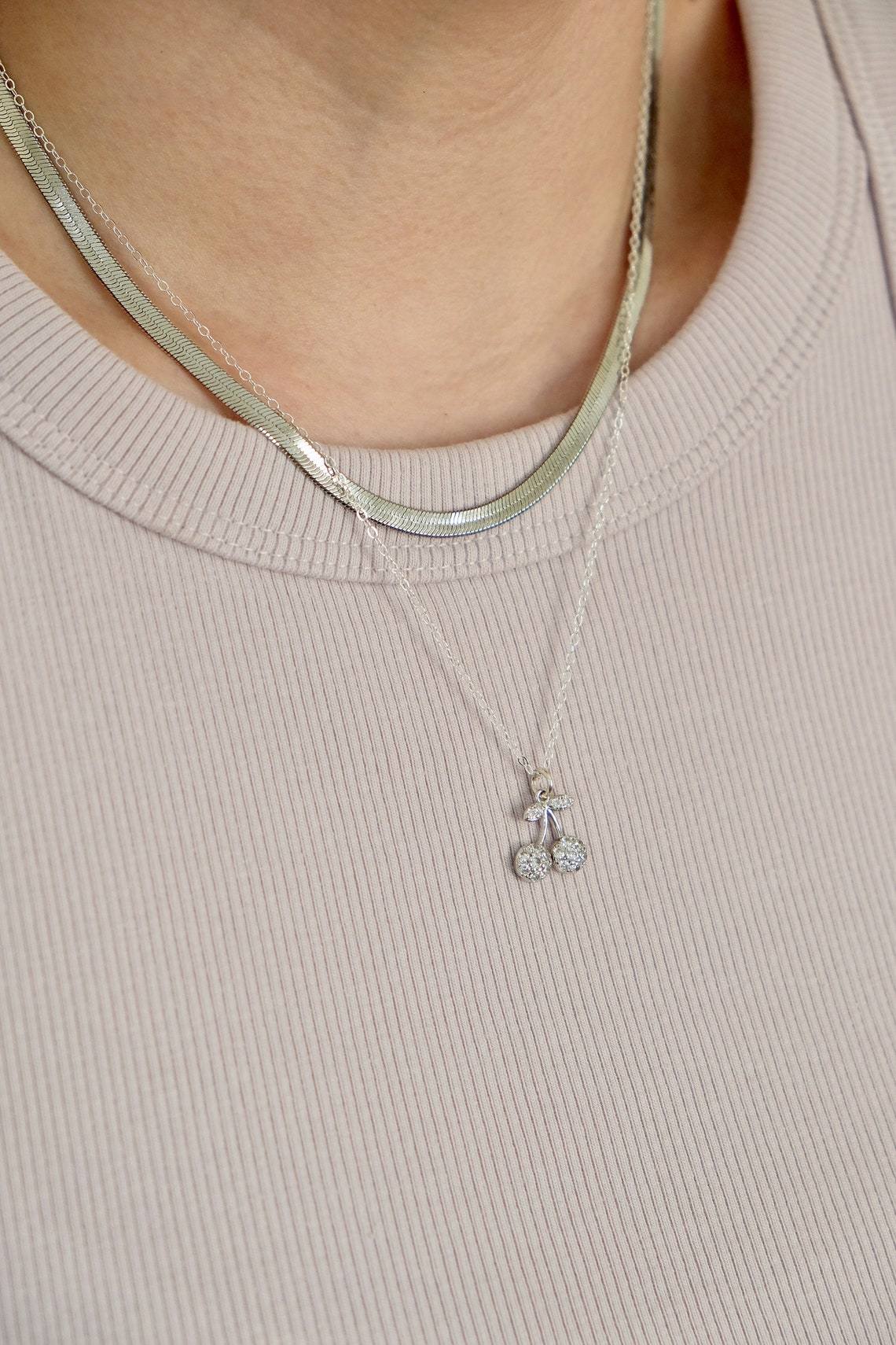 Cherry necklace Silver Cherry necklace Simple necklace | Etsy