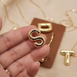 18K Gold Filled Bubble Initial Necklace, Letter Necklace, Gold Initial ...