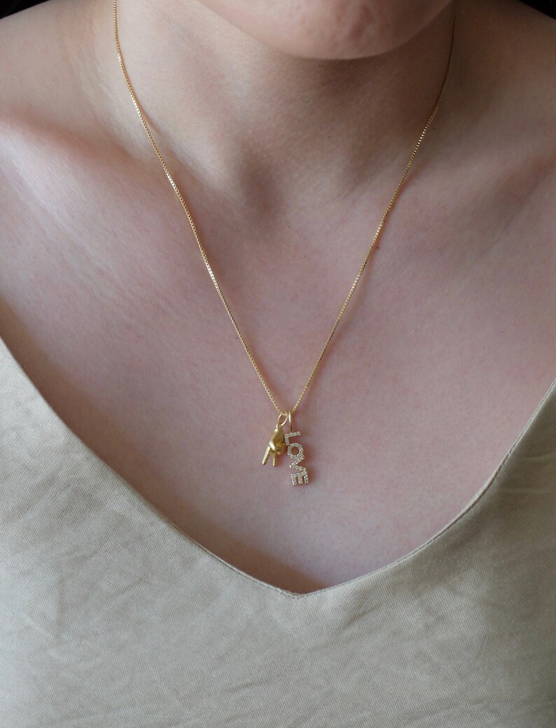 Love Necklace Peace Sign Necklace Gold Filled Necklace | Etsy