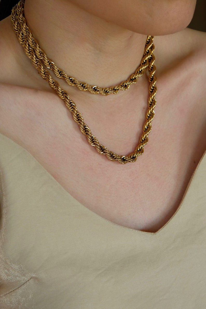 Thick Rope Chain Gold Necklace 18K Gold Filled Layering - Etsy