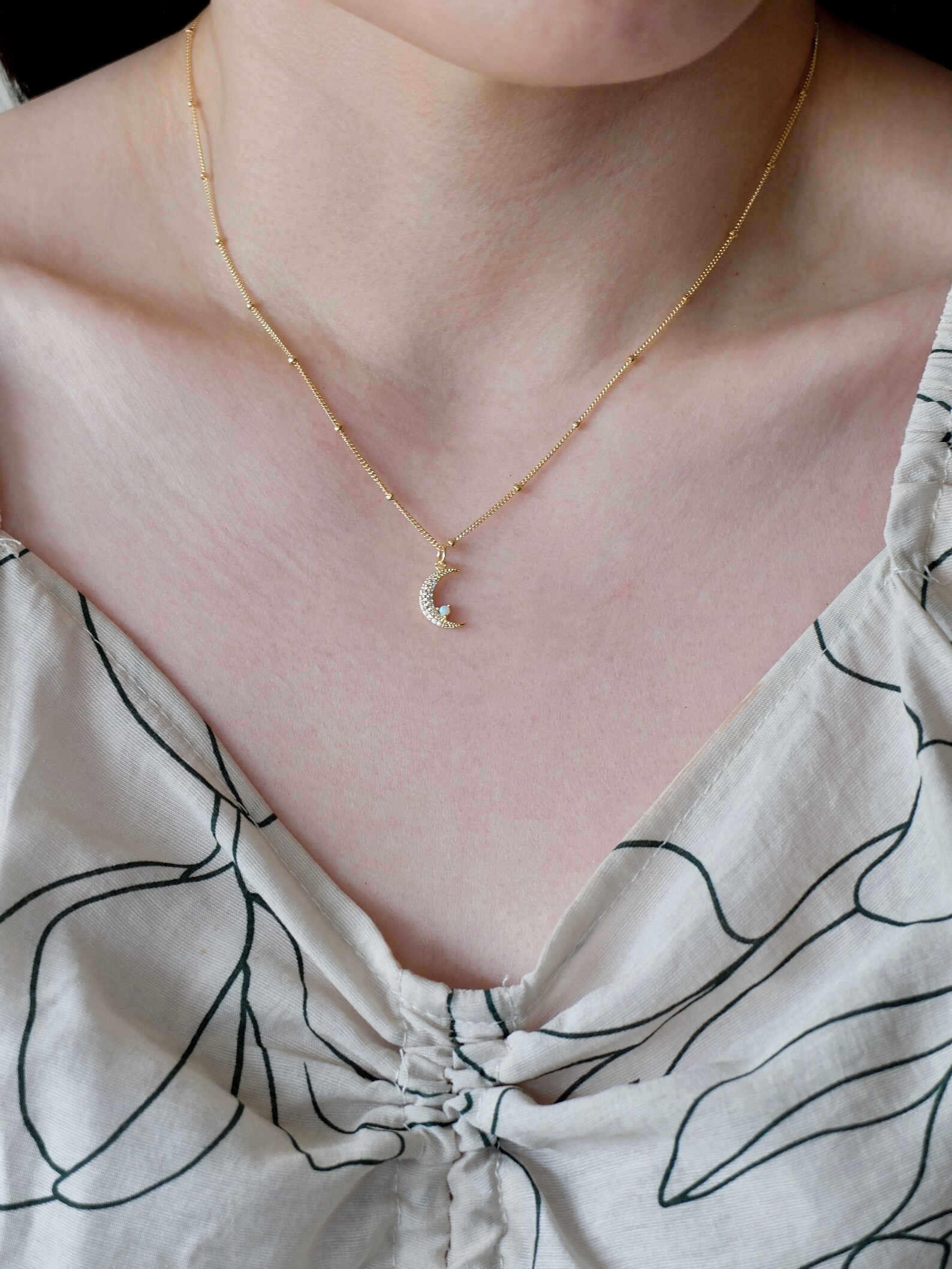 Moon Opal necklace Tiny Moon Necklace Gold Moon Necklace | Etsy