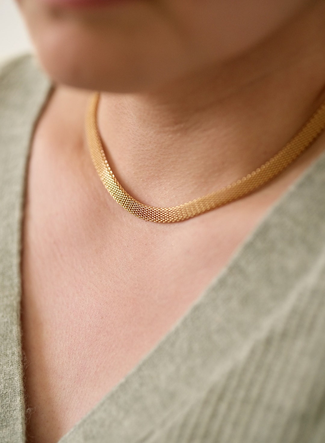 Gold Chain Necklace, Mesh Chain, 18K Gold Filled, Layering Necklace ...