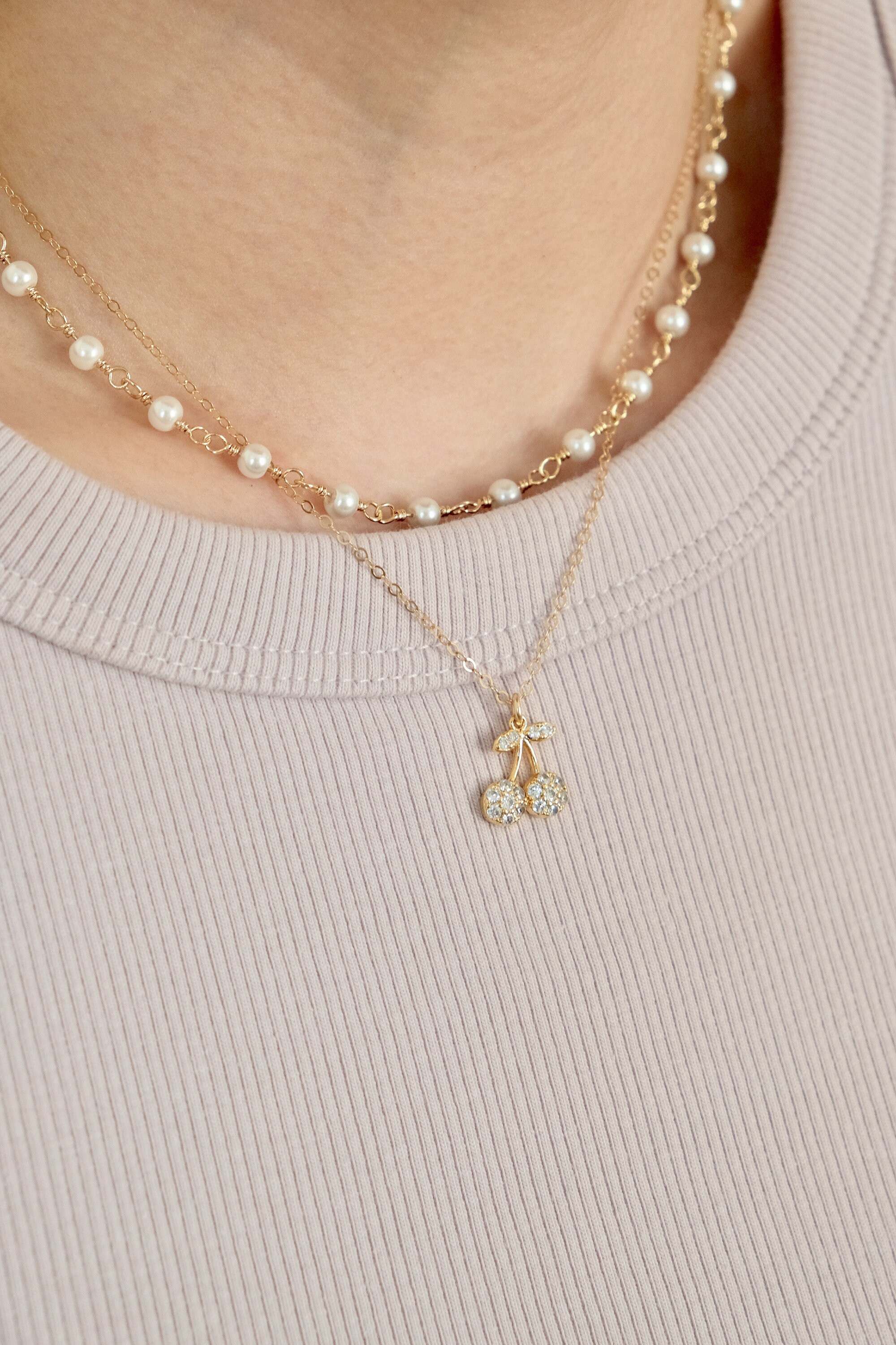 Cherry necklace Silver Cherry necklace Simple necklace | Etsy