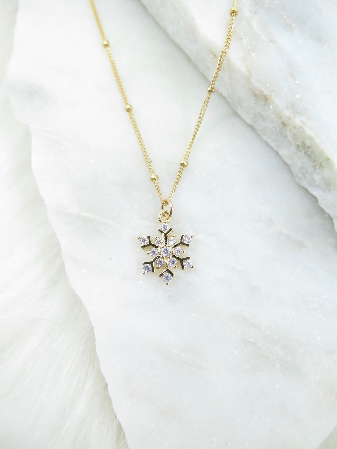 Gold Snowflake Necklace. 18KT Gold Filled CZ Snowflake Necklace ...