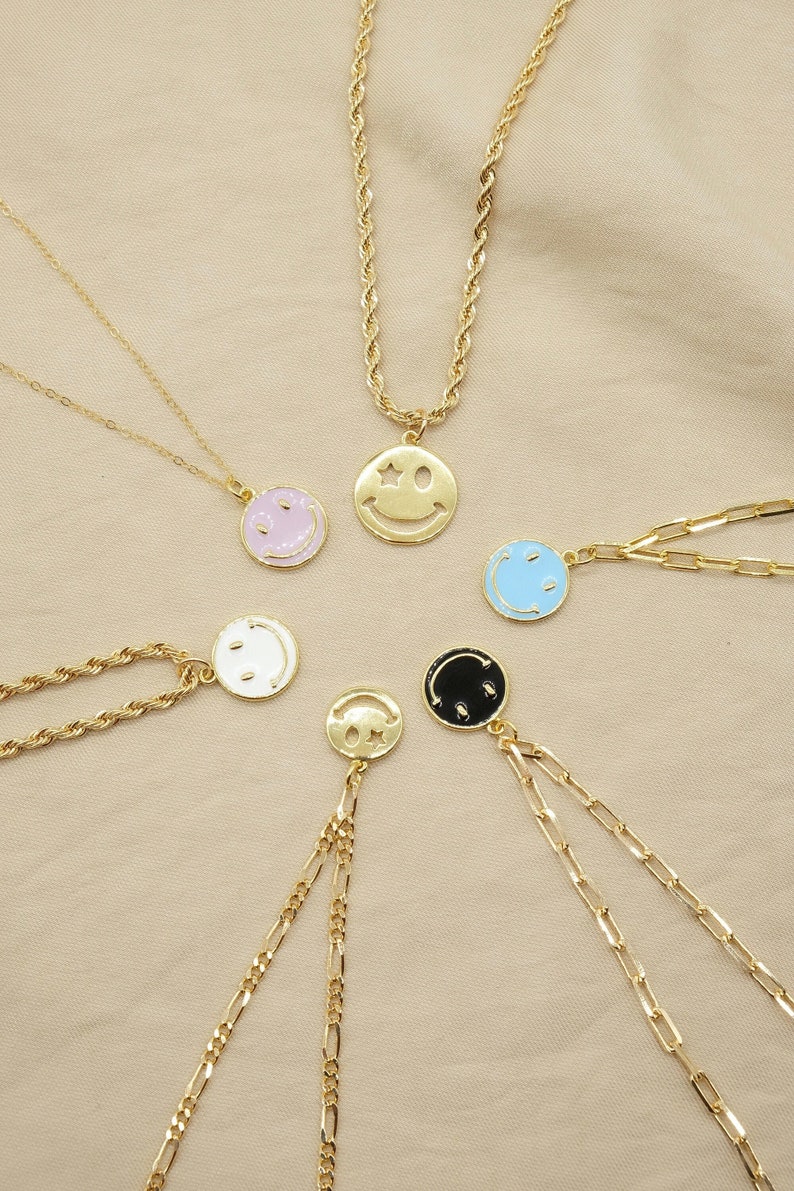 Smiley Face Necklace 18K Gold Filled Gold Smile Face - Etsy