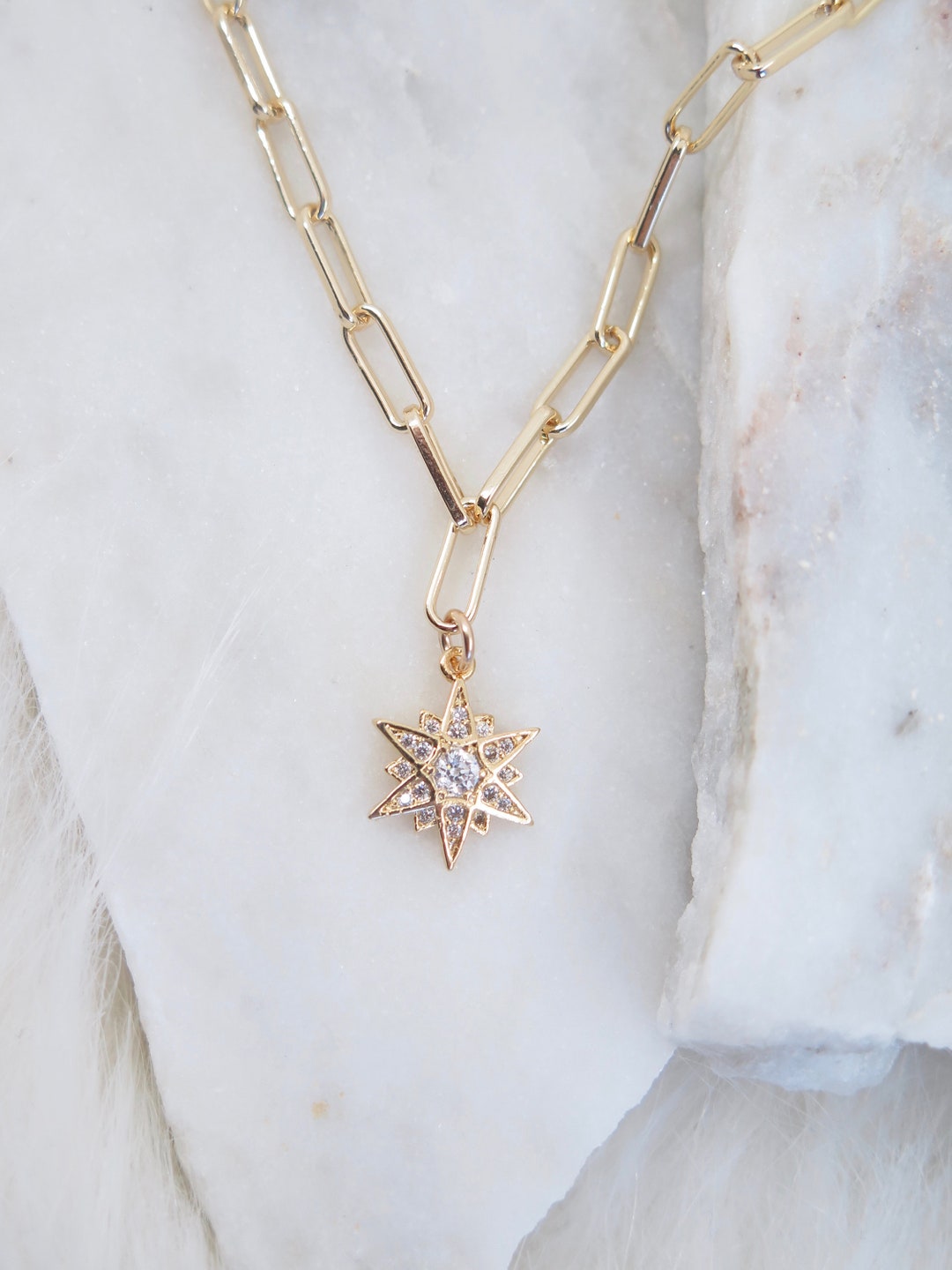 Gold Star Necklace, Gold Paperclip Necklace, Star Necklace, Gold ...