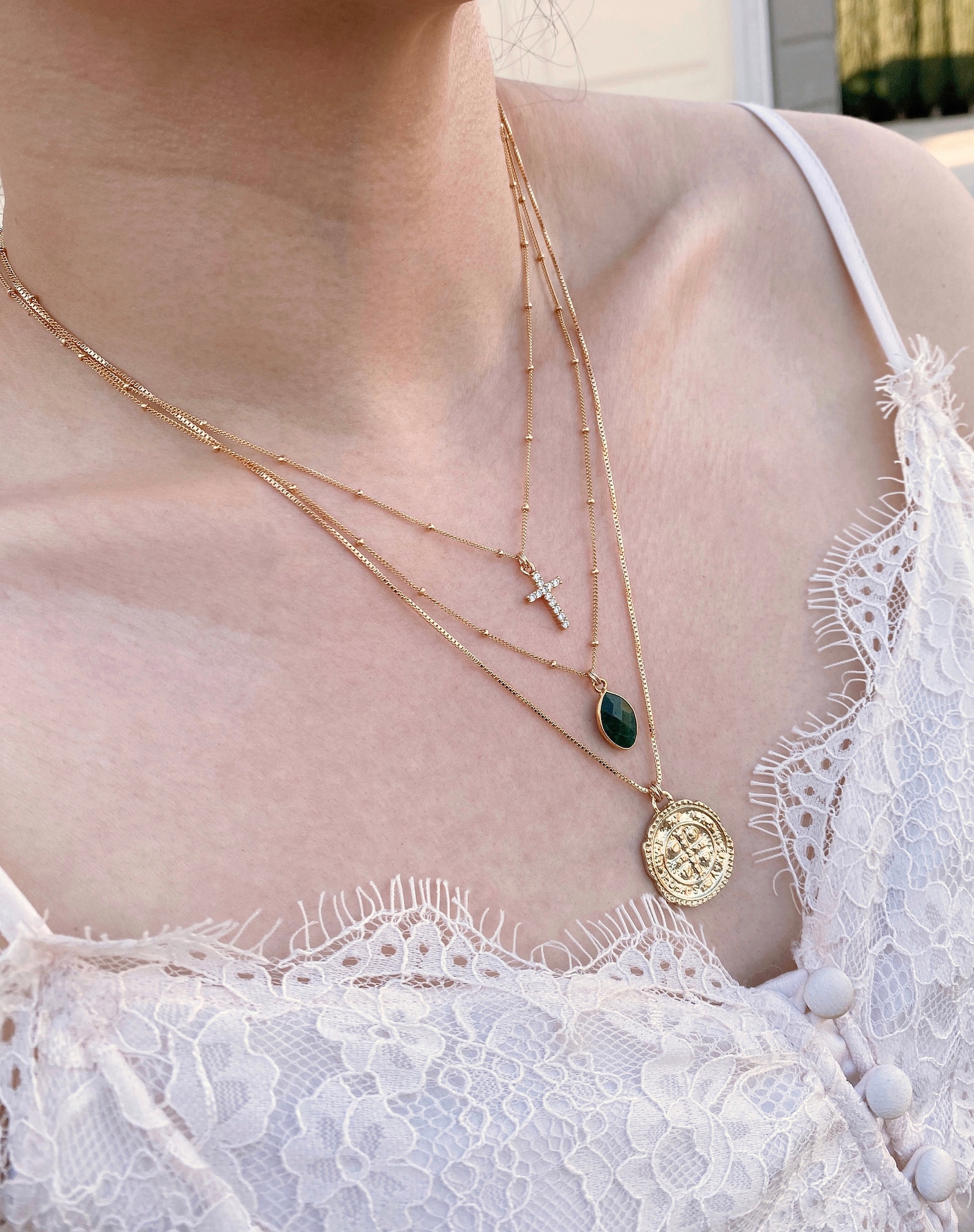 Gold Coin Necklace. Cross Necklace. 18k Gold Filled Medallion Necklace ...