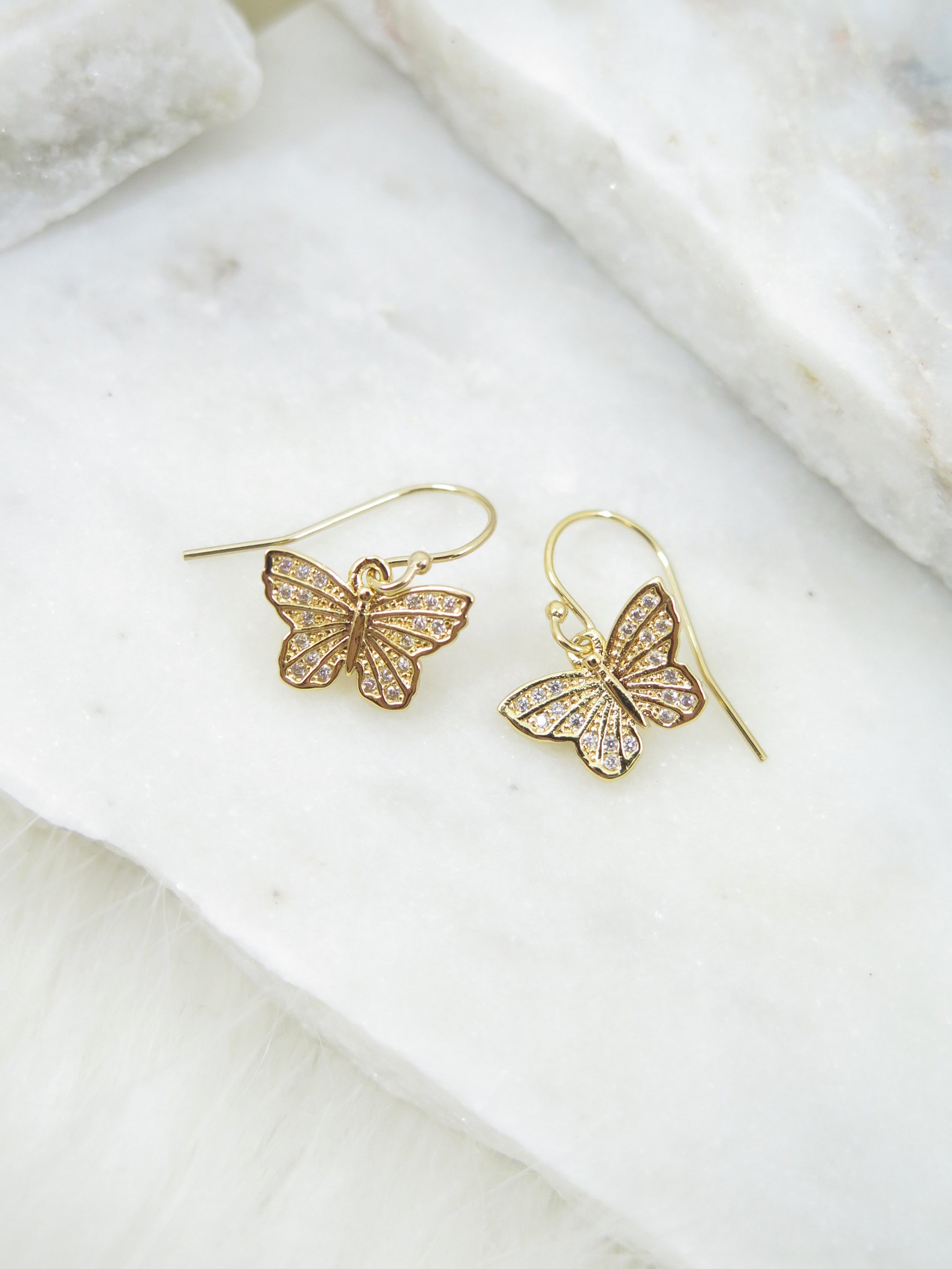 Gold Butterfly Dangle Earrings Drop Earrings Gold Filled | Etsy