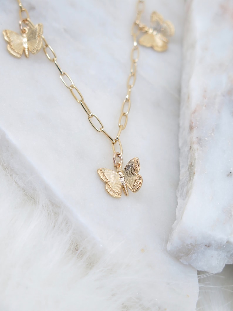 Dainty Gold Butterfly Necklace, 18K Gold Filled Paperclip Chain, Small ...