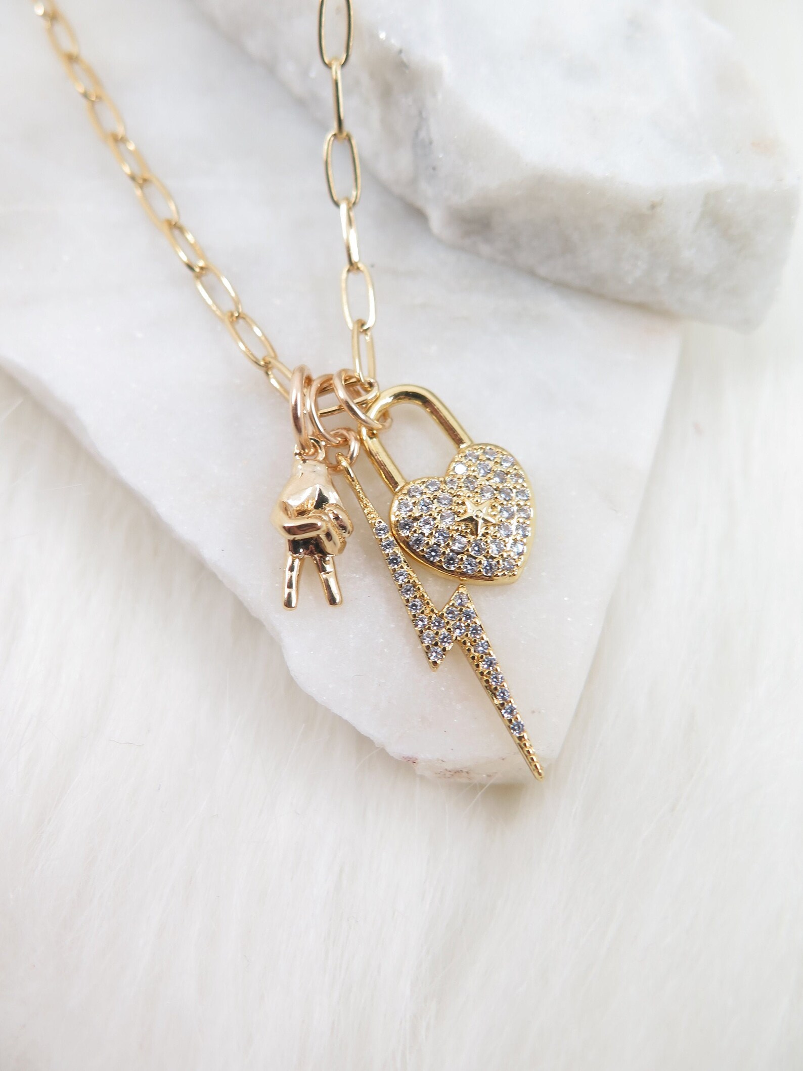 Gold Padlock Necklace Peace Sign Necklace 18K Gold Filled - Etsy