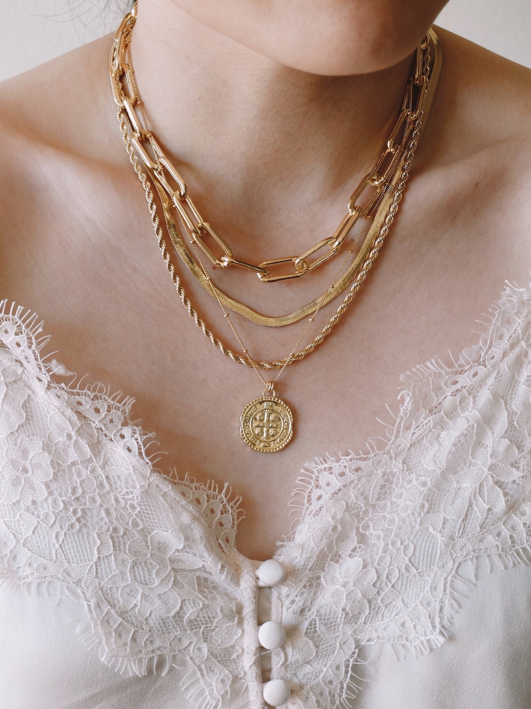 Everyday Necklace, Gold Chain Necklace, 18K Gold Filled, Herringbone ...