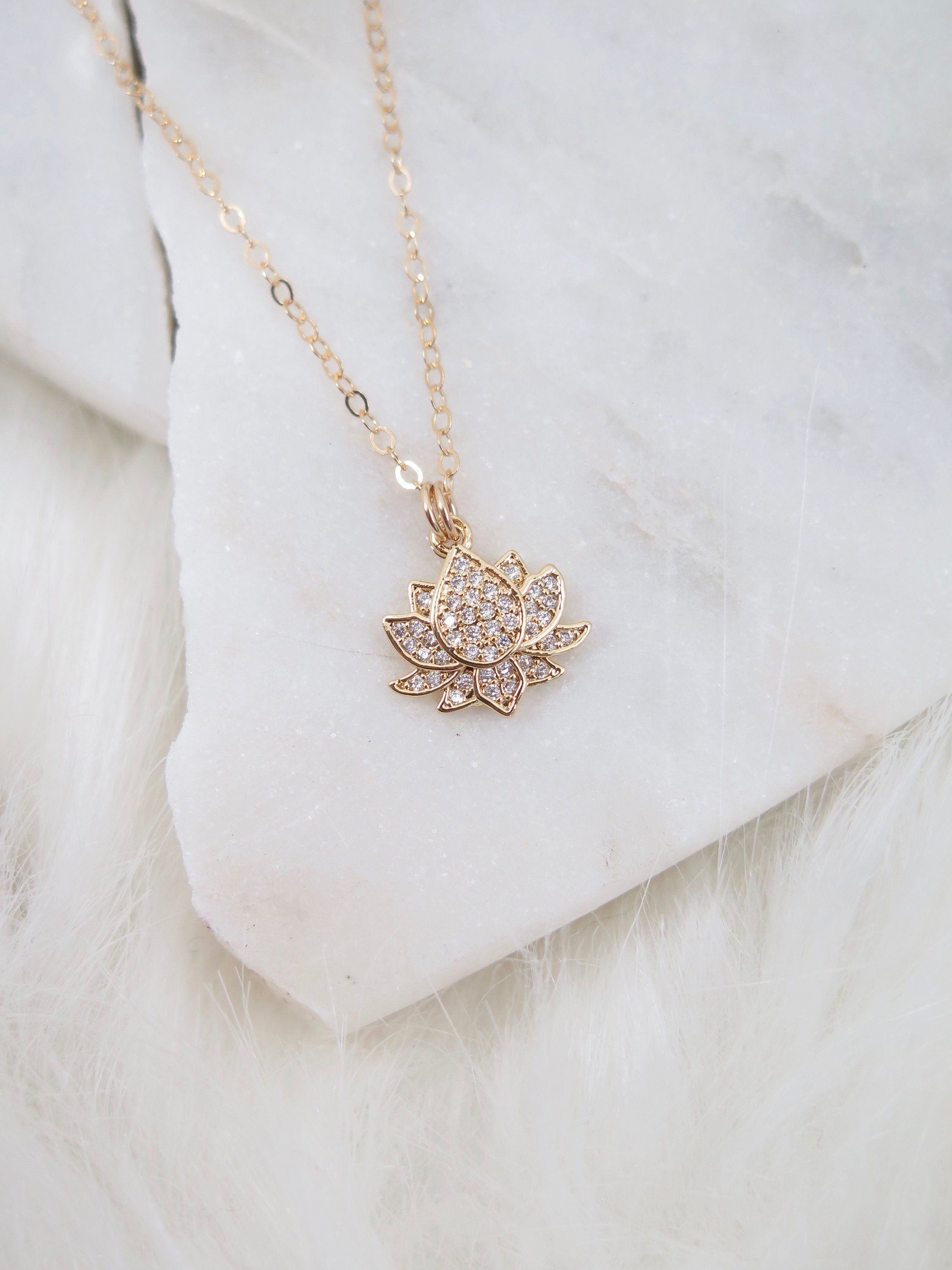Gold Lotus Necklace, Lotus Flower Necklace, Tiny Lotus Necklace ...