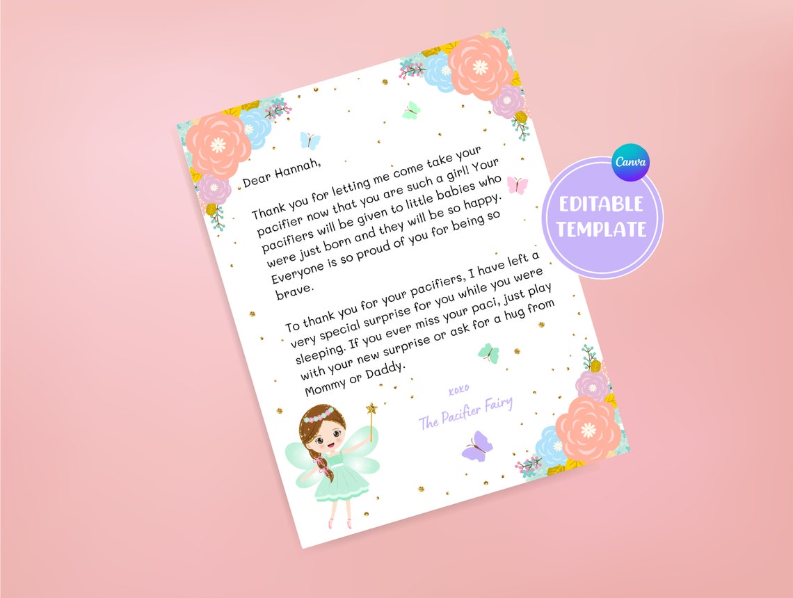 Pacifier Fairy Letter EDITABLE | Pacifier Weaning | Kid Activities - Etsy