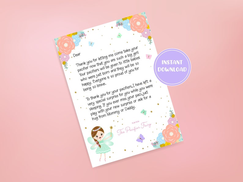 Printable Pacifier Fairy Letter GIRL Pacifier Weaning Kid Activities - Etsy