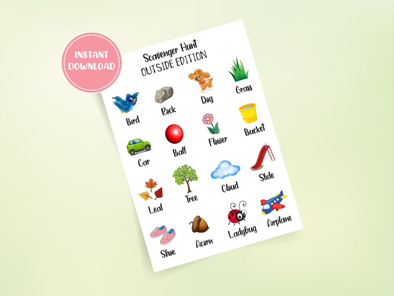 Printable Outdoor Scavenger Hunt | Printable Game for Kids | Outdoor ...