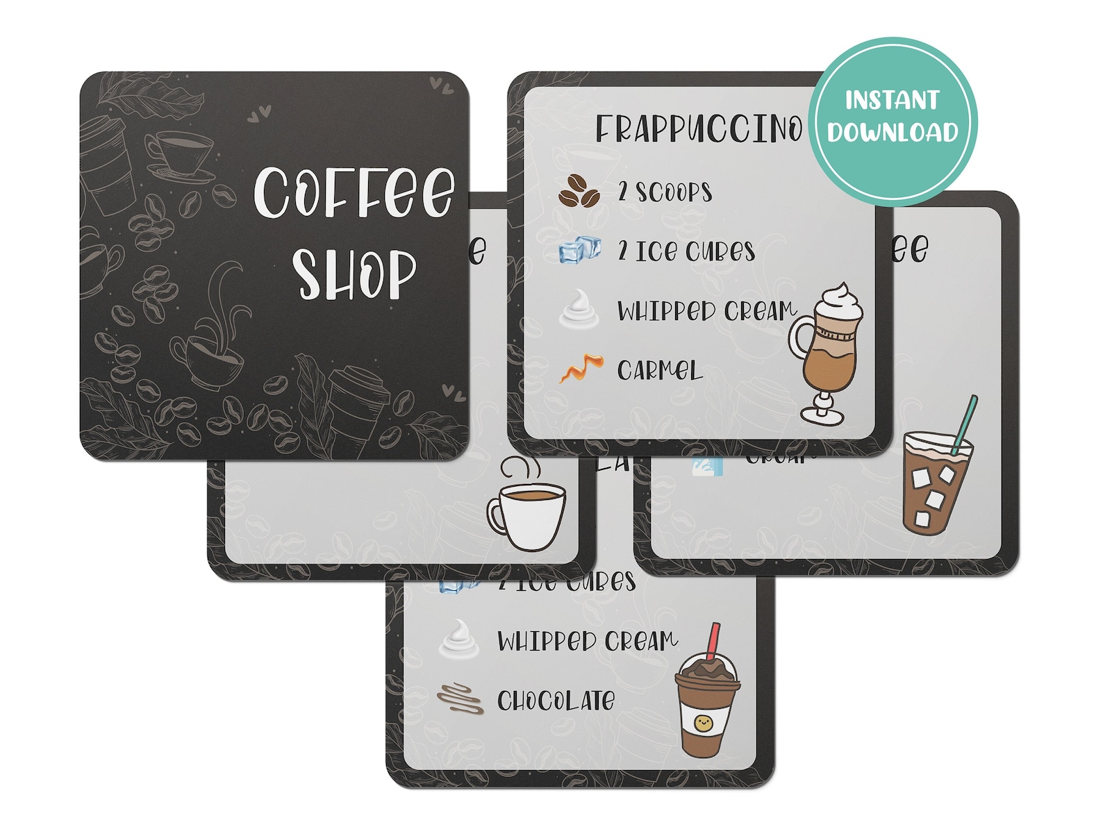 Printable Coffee Shop Recipe Cards | Printable Activity for Kids ...