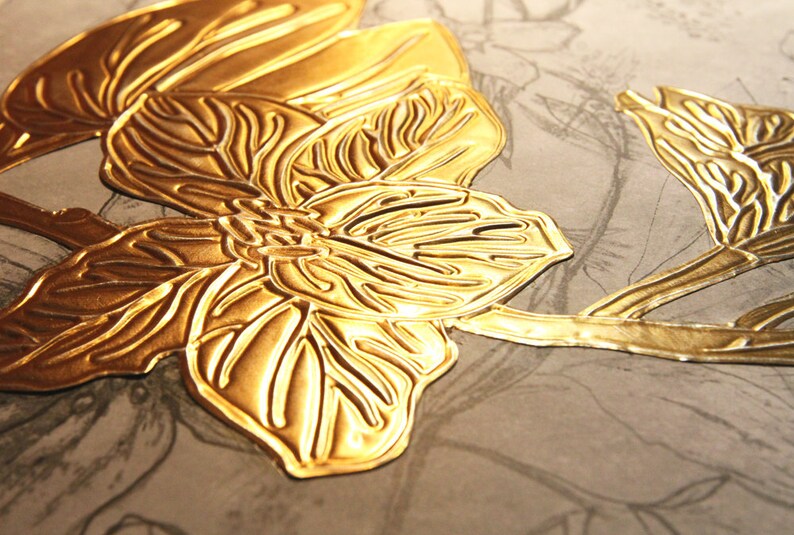 Handmade Embossed Metal Flower Art Aluminum Silver Gold Shiny Orchid ...
