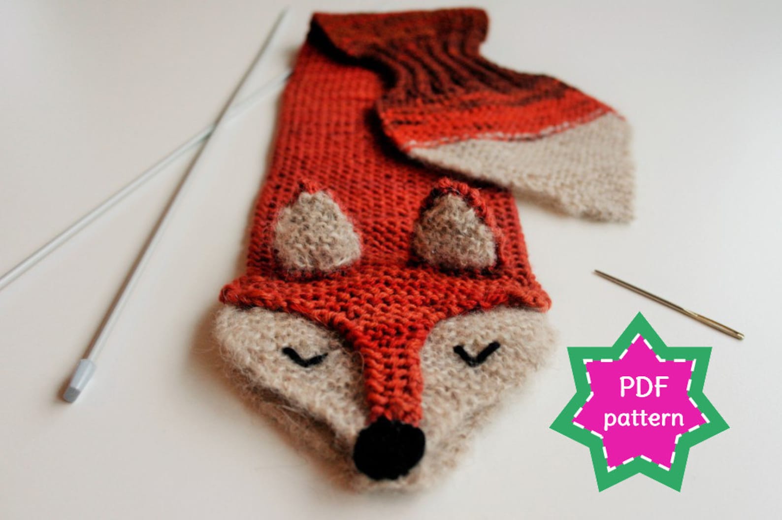 KNITTING PATTERN Fox Keyhole Scarf child and Adult Sizes PDF - Etsy