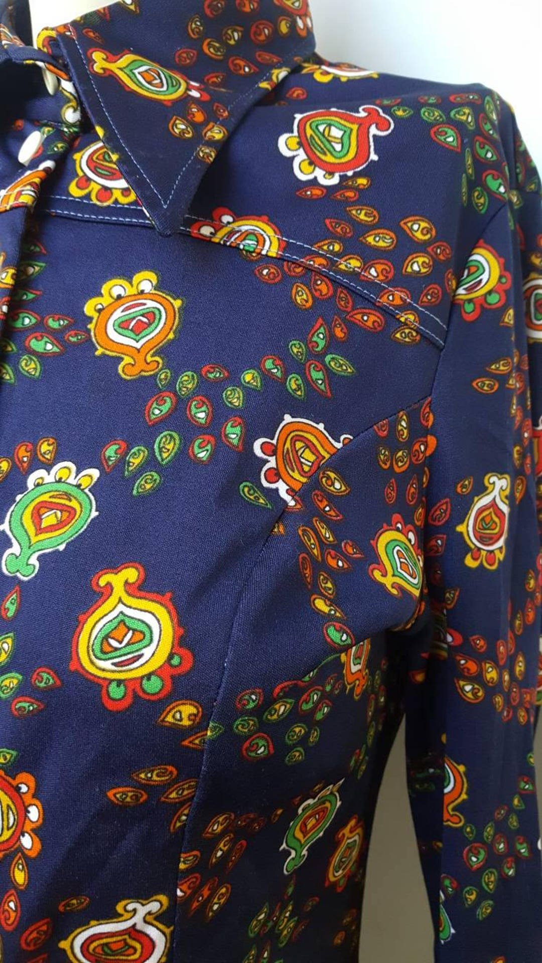 Pure 70s Blouse Whit Cartoon Pattern,unique Vintage Top Boho Retro ...