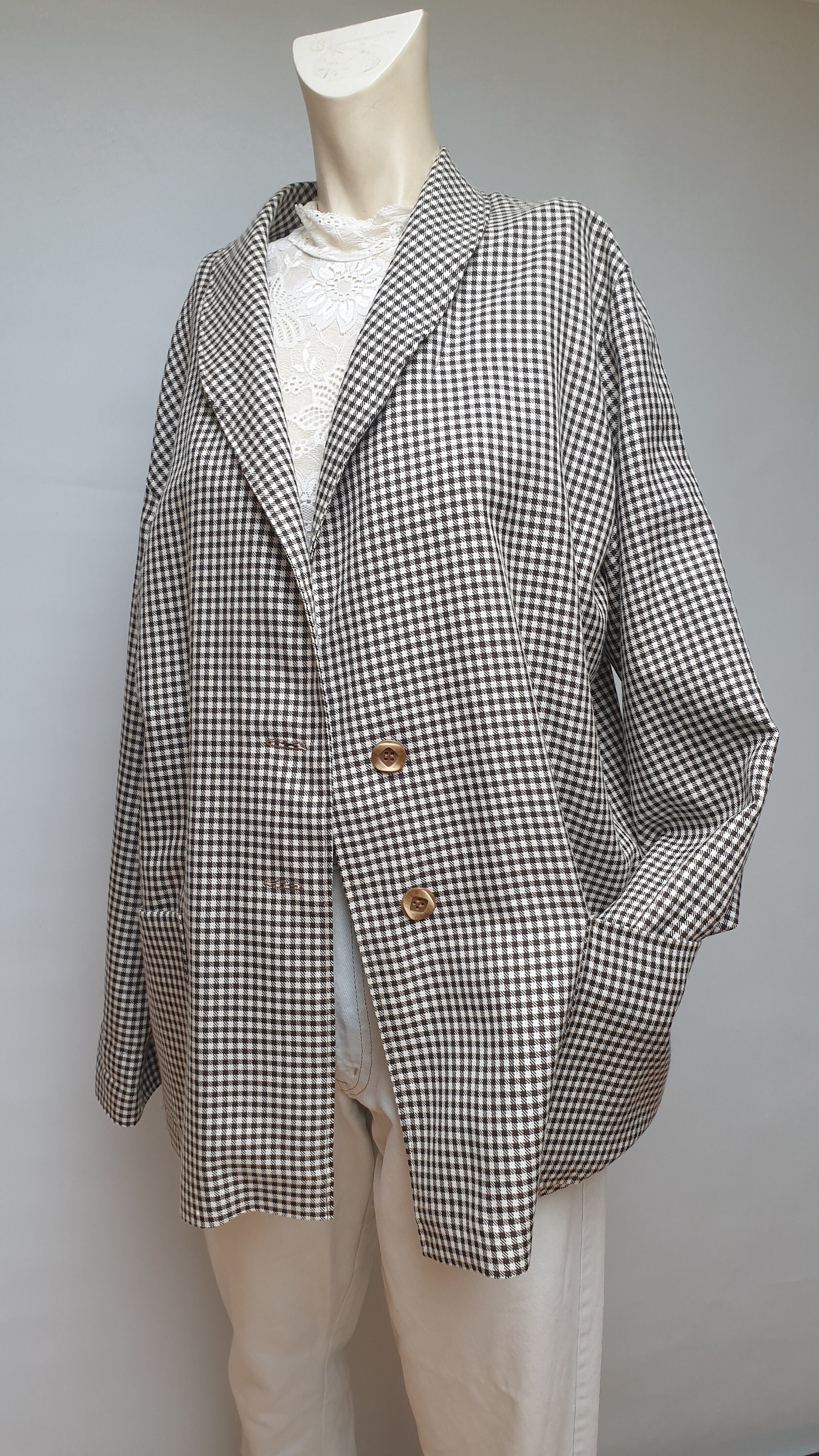 Vintage 70s Hand Made Jacket Unique Mid Time Houndstooth Pattern Jacket ...