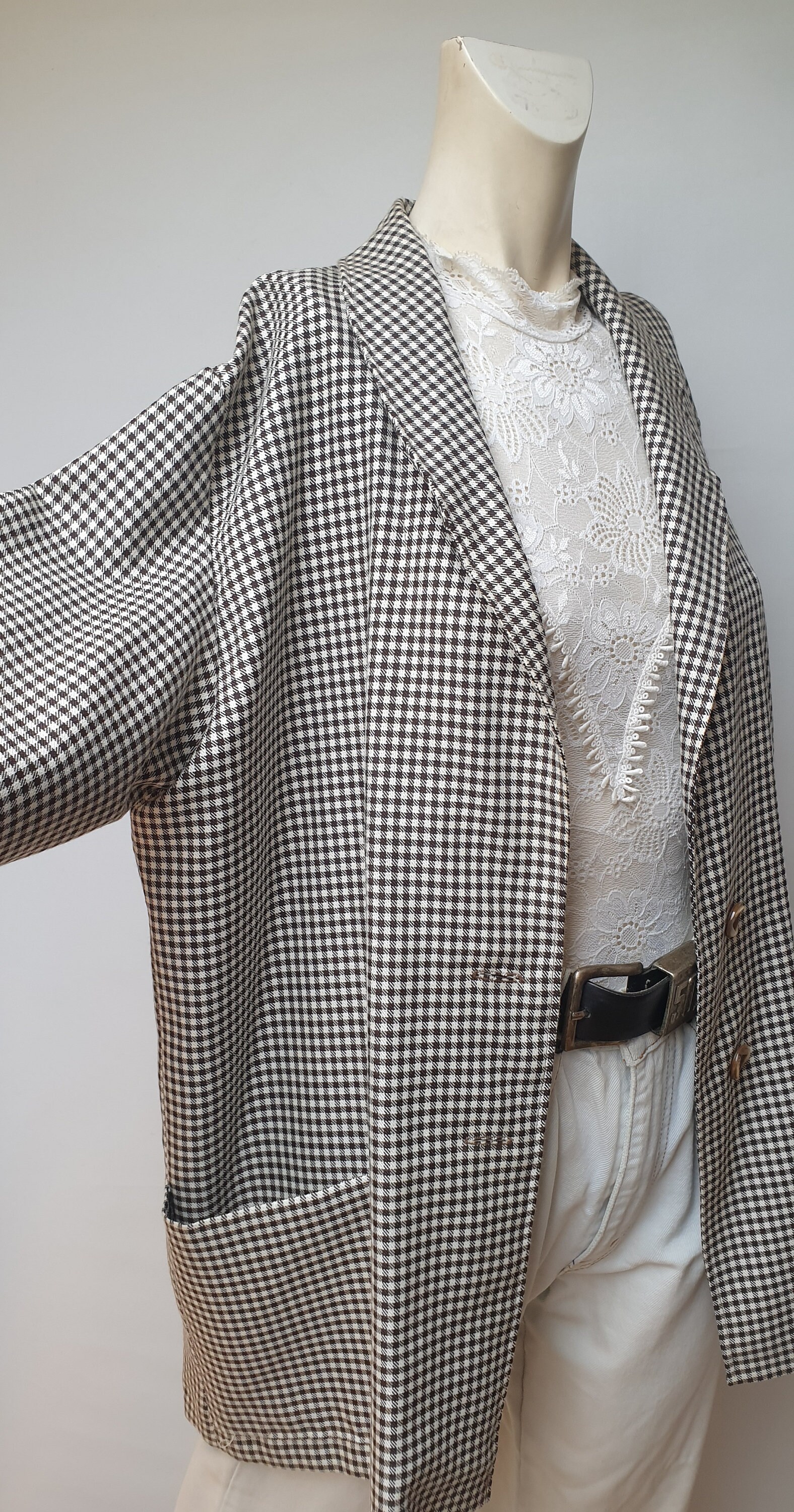 Vintage 70s Hand Made Jacket Unique Mid Time Houndstooth Pattern Jacket ...