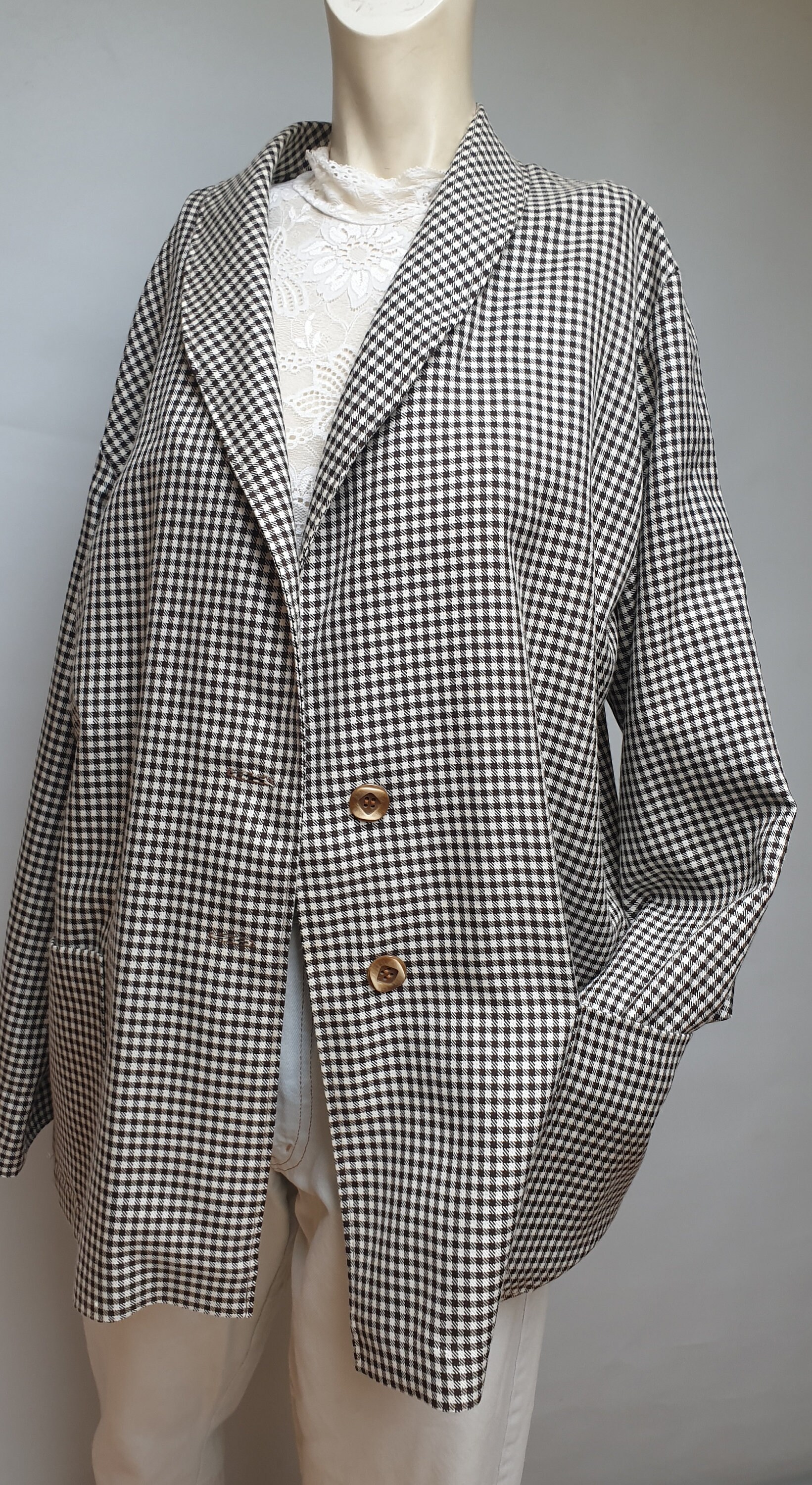Vintage 70s Hand Made Jacket Unique Mid Time Houndstooth Pattern Jacket ...